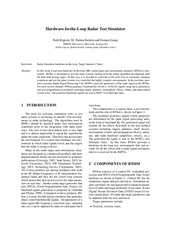 (PDF) Hardware-In-the-Loop Radar Test Simulator