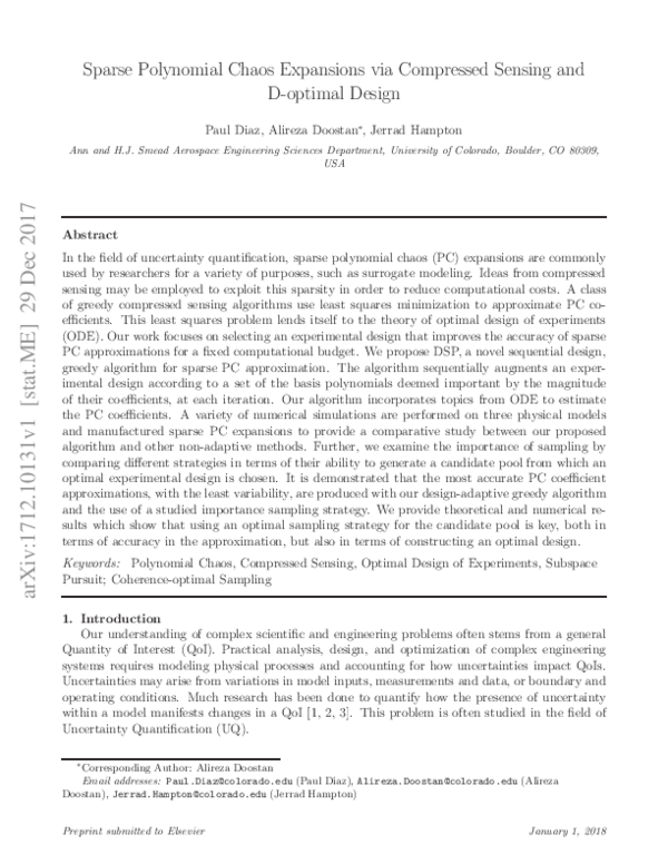 (PDF) Sparse polynomial chaos expansions via compressed sensing and D ...