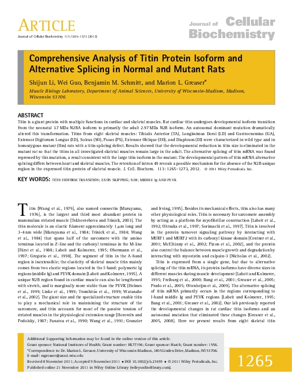 (PDF) Comprehensive analysis of titin protein isoform and alternative ...