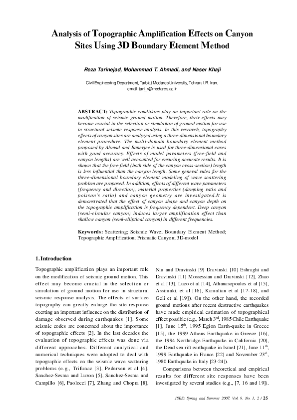 Sites Using 3D Boundary Element Method