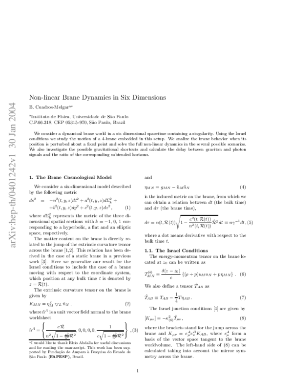 (PDF) Non-linear brane dynamics in six dimensions