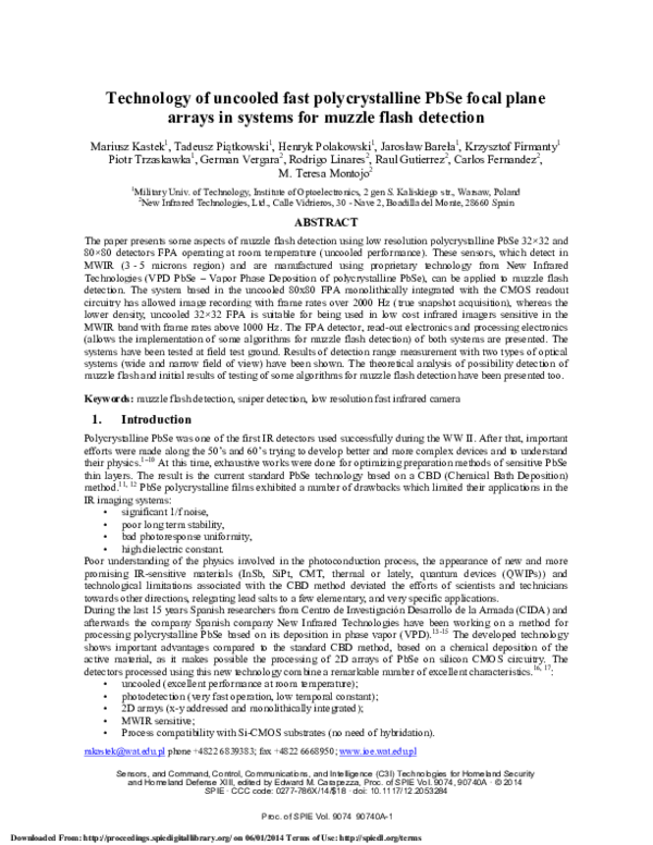 (PDF) Technology of uncooled fast polycrystalline PbSe focal plane arrays in systems for muzzle ...