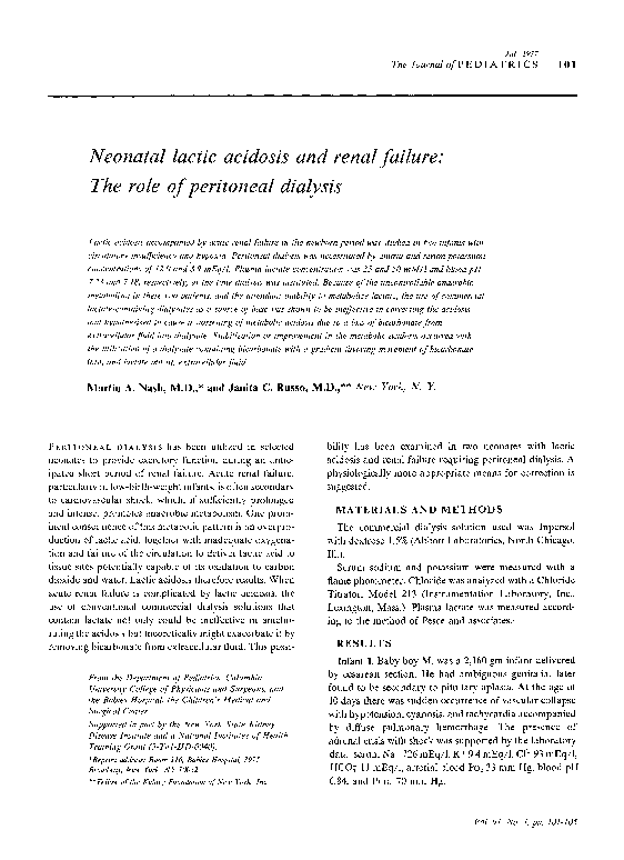 (PDF) Neonatal lactic acidosis and renal failure:The role of peritoneal ...