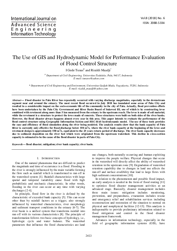 Pdf The Use Of Gis And Hydrodynamic Model For Performance Evaluation Of Flood Control Structure