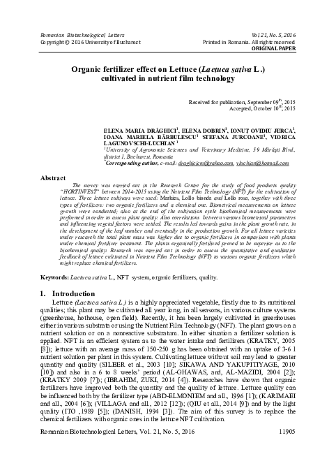 (PDF) Organic fertilizer effect on lettuce (Lactuca sativa L.) cultivated in nutrient film ...