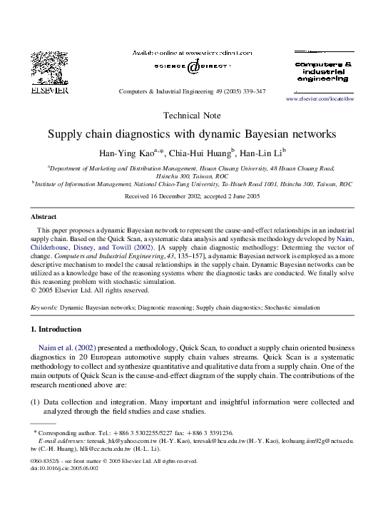 (PDF) Supply chain diagnostics with dynamic Bayesian networks