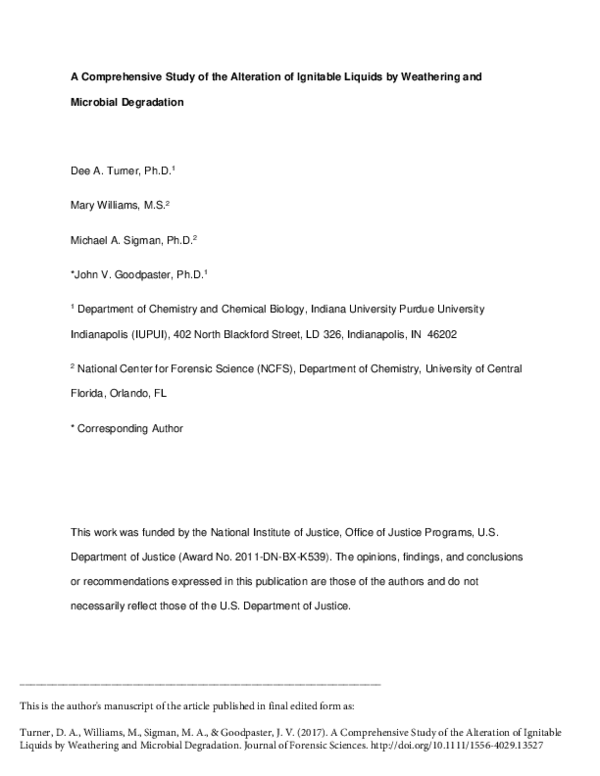 (PDF) A Comprehensive Study of the Alteration of Ignitable Liquids by ...