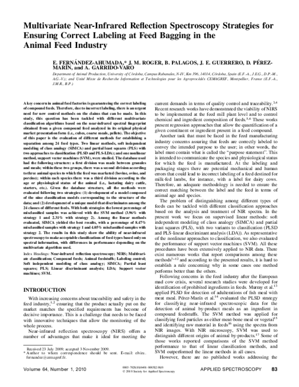 (PDF) Multivariate Near-Infrared Reflection Spectroscopy Strategies for Ensuring Correct ...