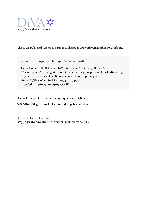 (PDF) The acceptance" of living with chronic pain - an ongoing process: A qualitative study of ...