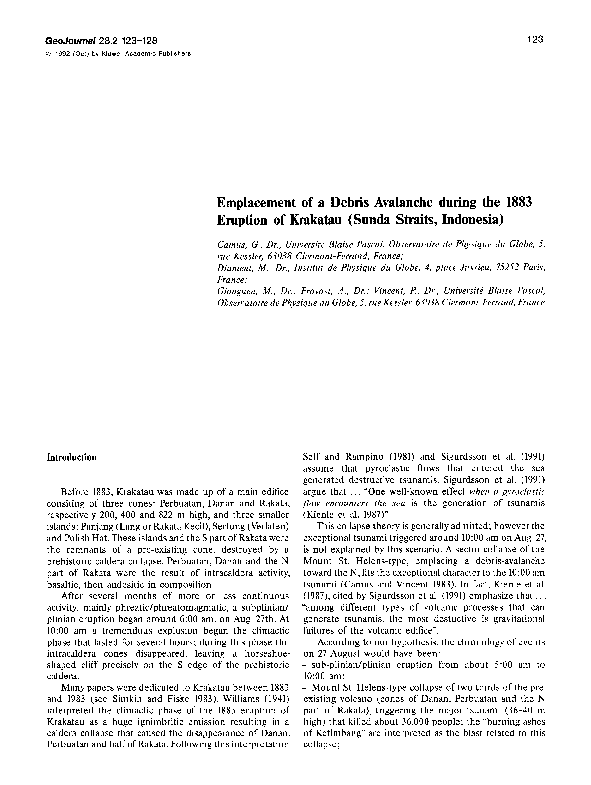 (PDF) Emplacement of a Debris Avalanche during the 1883 eruption of ...