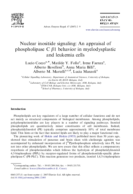 (PDF) Nuclear inositide signaling: An appraisal of phospholipase C β1 ...