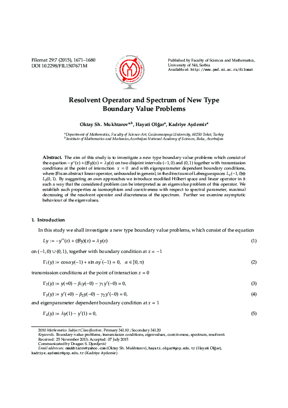 Pdf Resolvent Operator And Spectrum Of New Type Boundary Value Problems
