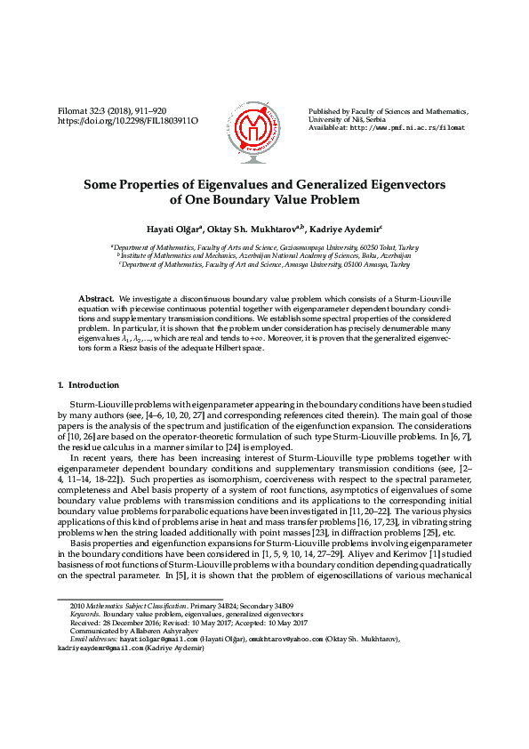 (PDF) Some properties of eigenvalues and generalized eigenvectors of one boundary-value problem