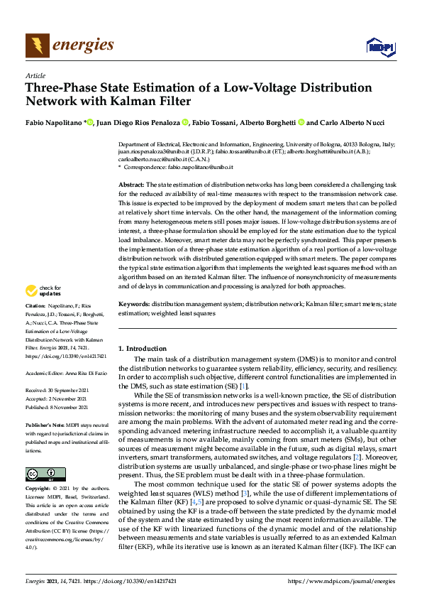 Pdf Three Phase State Estimation Of A Low Voltage Distribution
