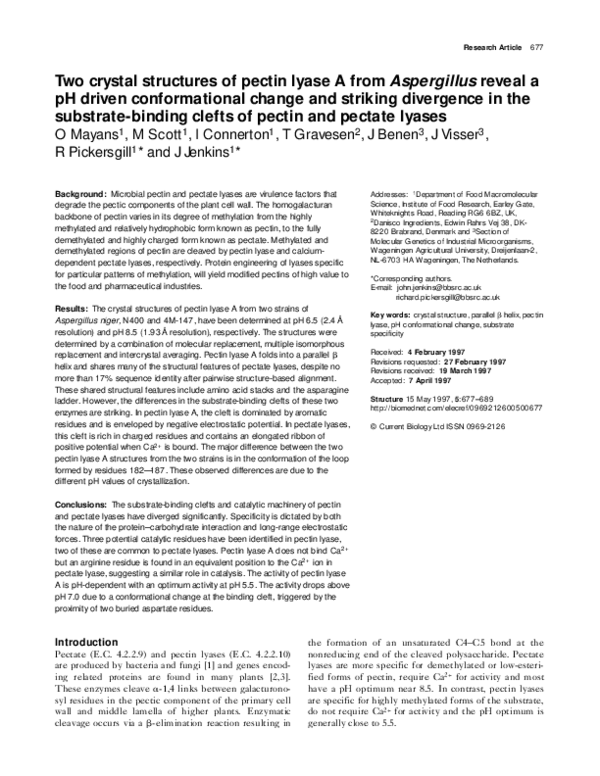 (PDF) Two crystal structures of pectin lyase A from Aspergillus reveal ...
