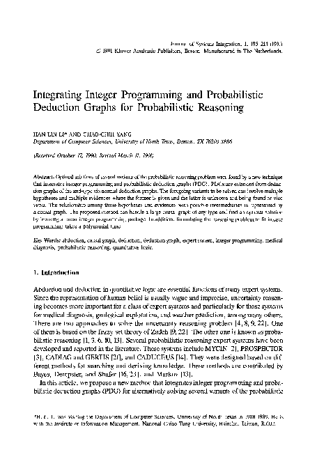 (PDF) Integrating integer programming and probabilistic deduction graphs for probabilistic reasoning