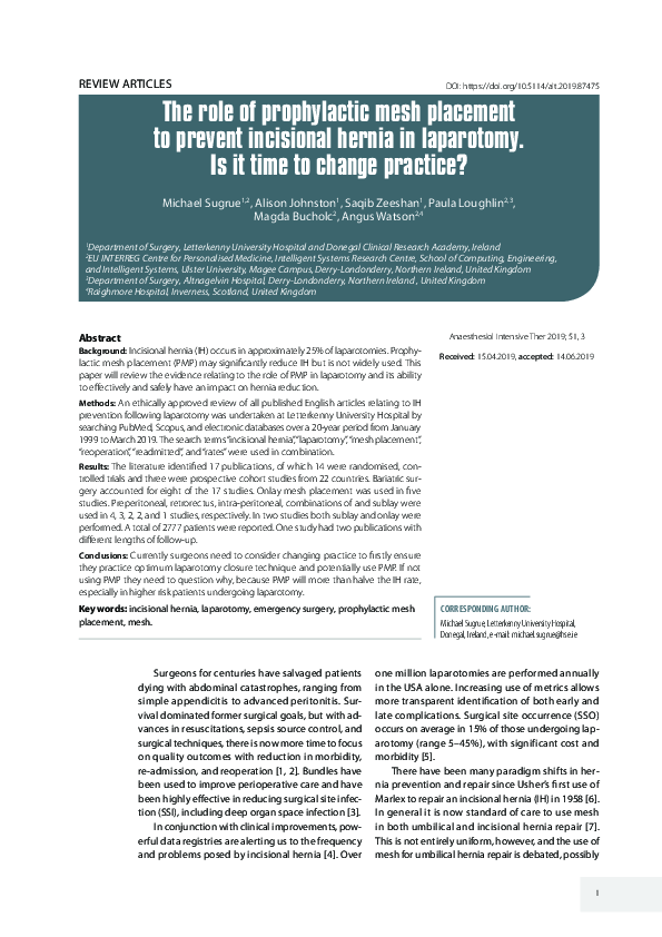 (PDF) The role of prophylactic mesh placement to prevent incisional ...