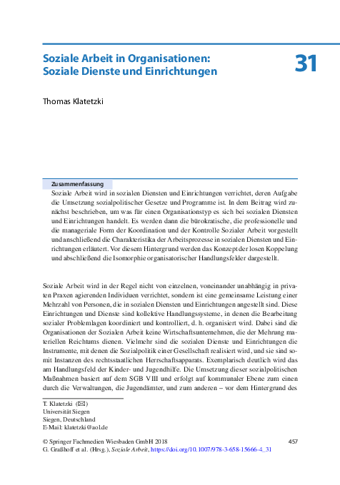 (PDF) Soziale Arbeit in Organisationen: Soziale Dienste und Einrichtungen