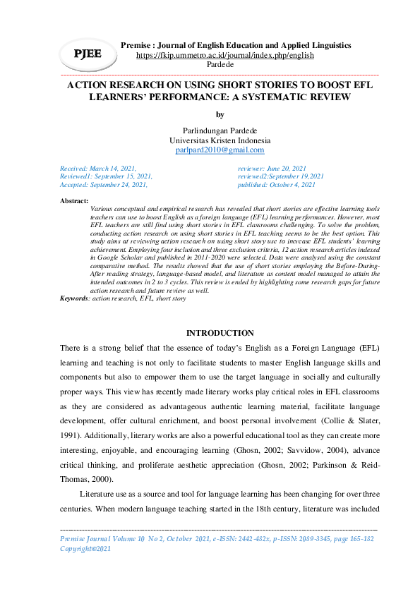 (PDF) Action Research on Using Short Stories to Boost Efl Learners ...