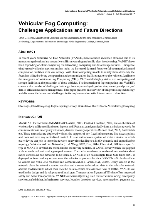 (PDF) Vehicular Fog Computing: Challenges Applications and Future Directions