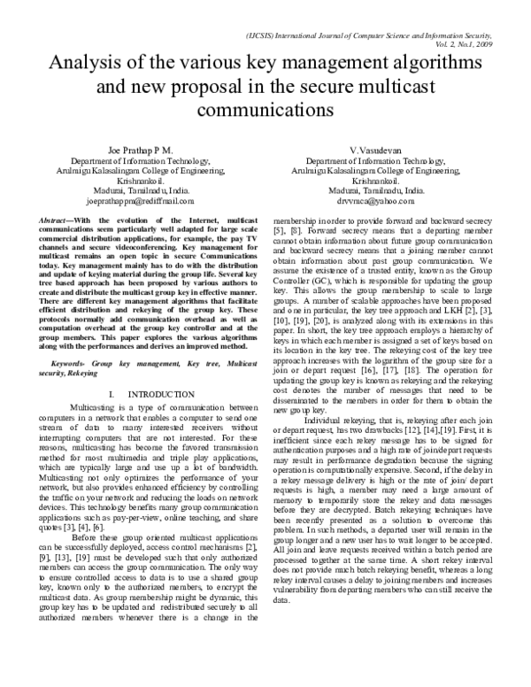 (PDF) Analysis of the various key management algorithms and new proposal in the secure multicast ...