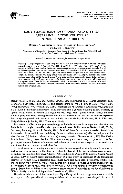 (PDF) Body image, body dysphoria, and dietary restraint: Factor ...