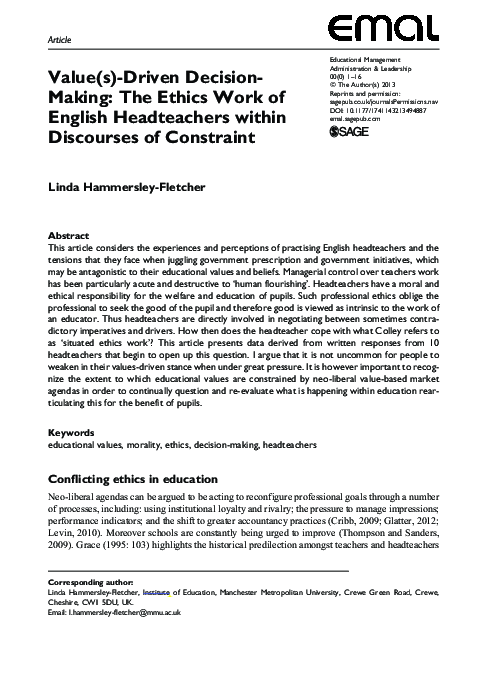 (PDF) Value(s)-driven decision-making