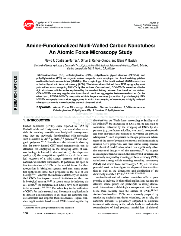 (PDF) Amine-Functionalized Multi-Walled Carbon Nanotubes: An Atomic Force Microscopy Study