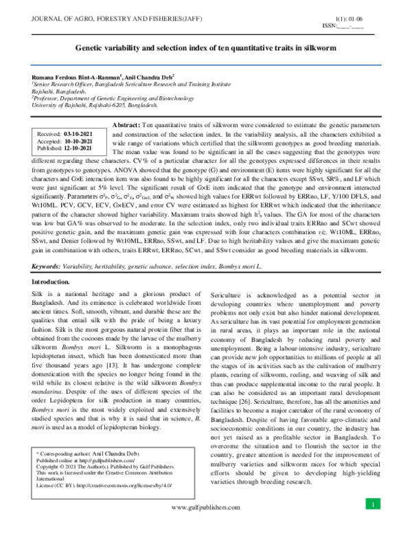 (PDF) Genetic variability and selection index of ten quantitative ...