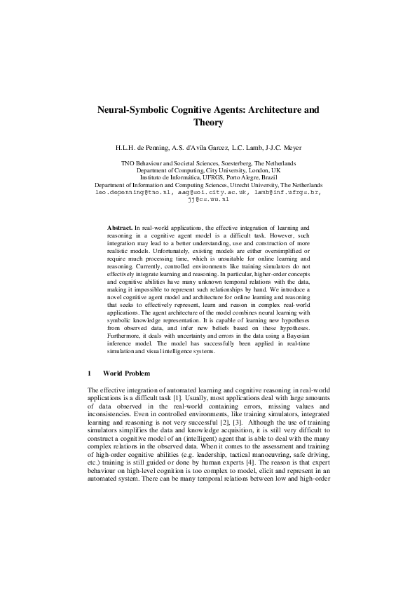 (PDF) Neural-symbolic cognitive agents: architecture, theory and application
