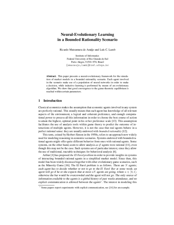 (PDF) Neural-Evolutionary Learning in a Bounded Rationality Scenario