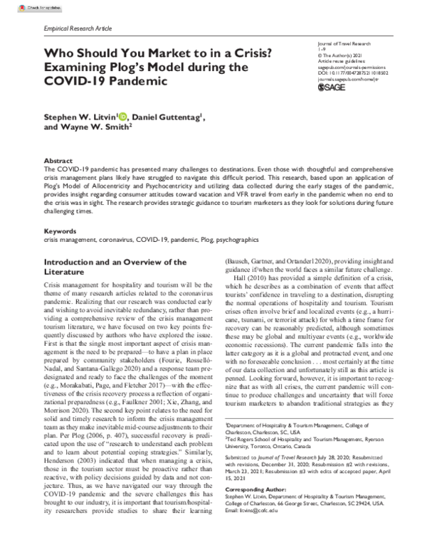 (PDF) Who Should You Market to in a Crisis? Examining Plog’s Model ...