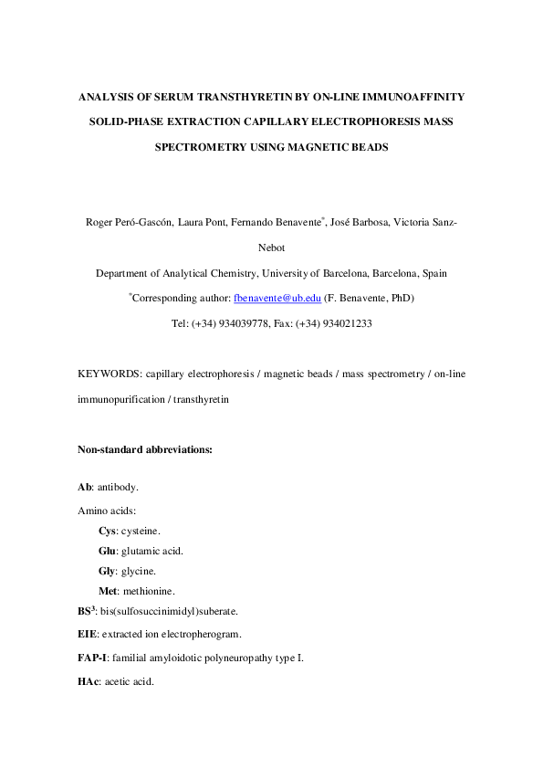 (PDF) Analysis of serum transthyretin by on-line immunoaffinity solid-phase extraction capillary ...