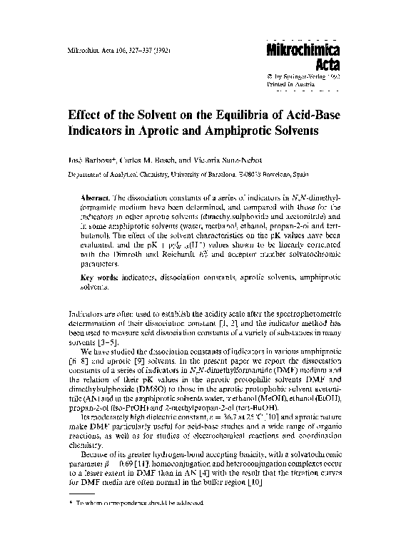 (PDF) Effect of the solvent on the equilibria of acid-base indicators ...