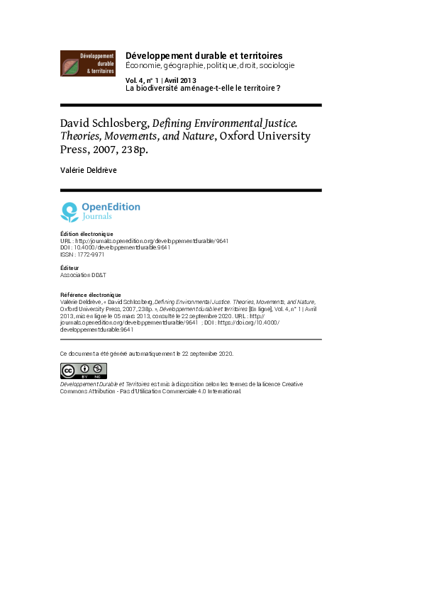(PDF) David Schlosberg, Defining Environmental Justice. Theories ...