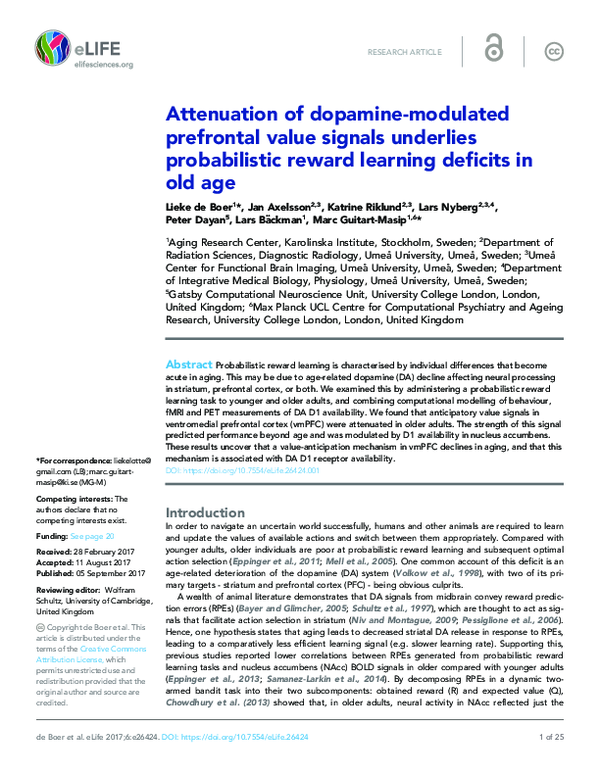 (PDF) Attenuation of dopamine-modulated prefrontal value signals underlies probabilistic reward ...