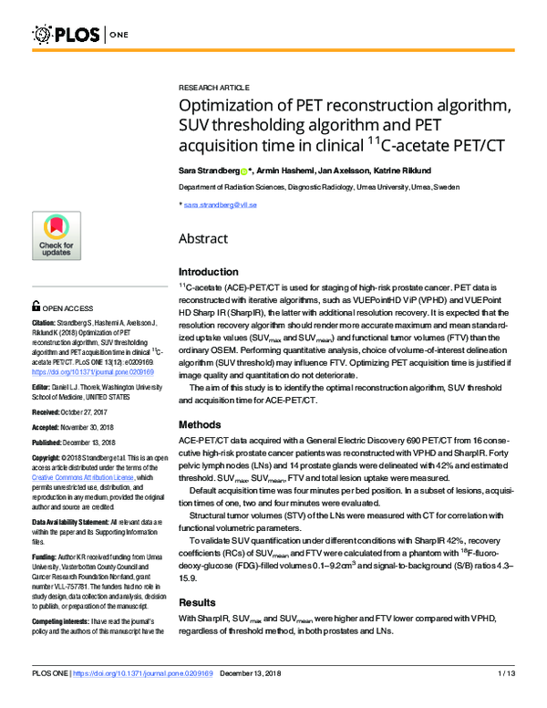(PDF) Optimization of PET reconstruction algorithm, SUV thresholding ...