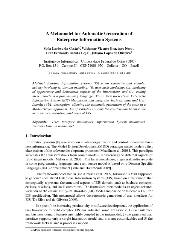 (PDF) A metamodel for automatic generation of enterprise information systems