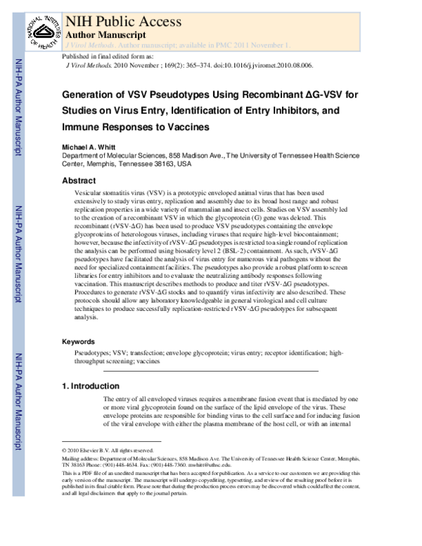 (PDF) Technical considerations for the generation of novel pseudotyped ...