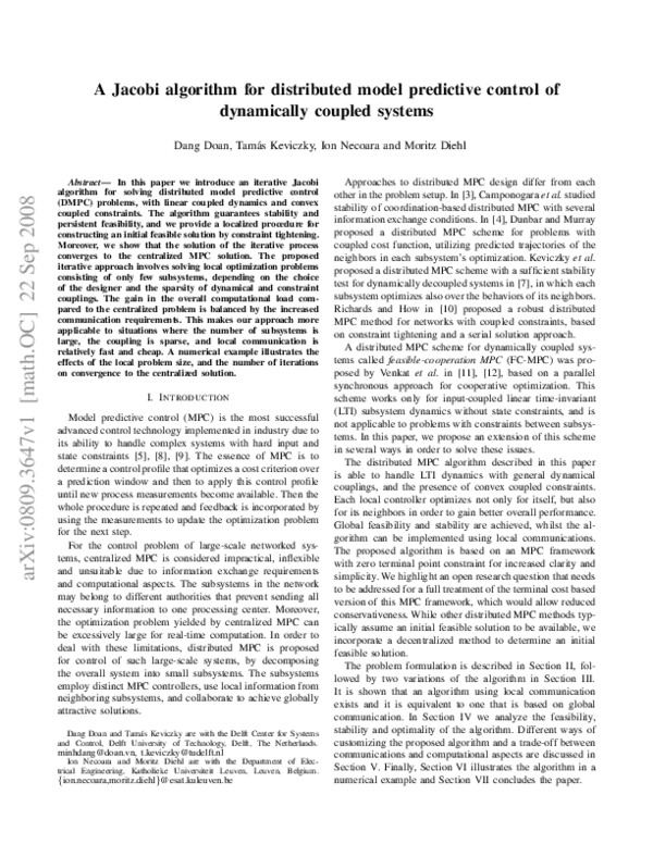 (PDF) A Jacobi algorithm for distributed model predictive control of ...