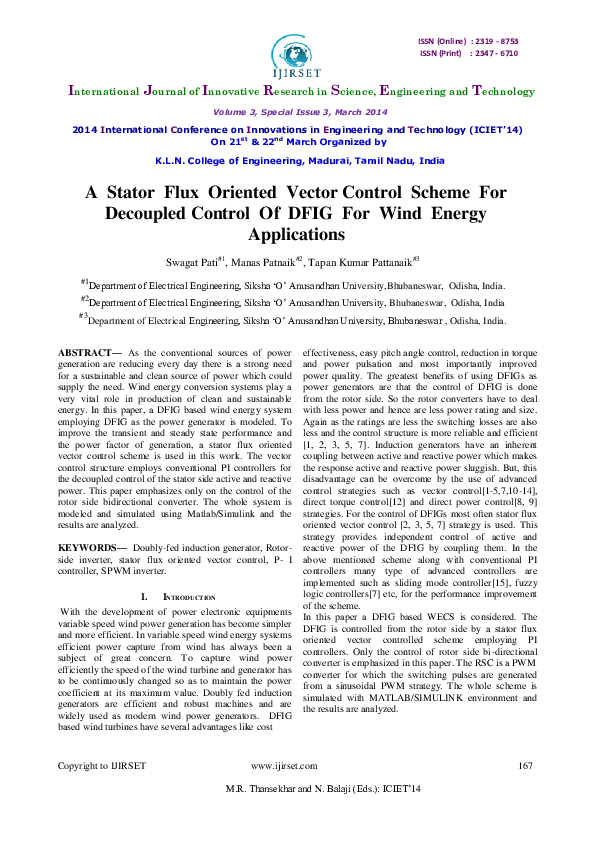 Pdf A Stator Flux Oriented Vector Control Scheme Fordecoupled Control