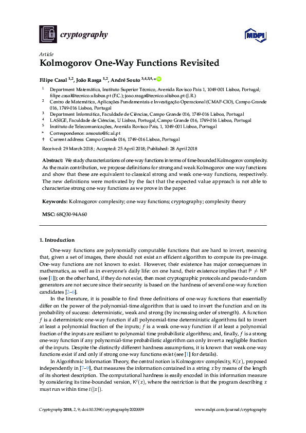 (PDF) Kolmogorov One-Way Functions Revisited