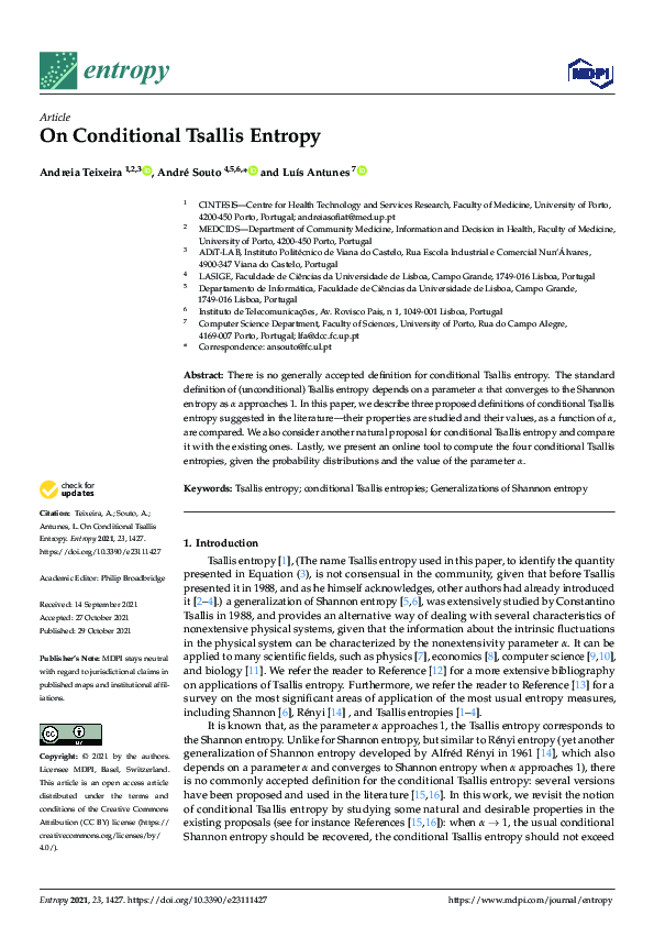 (PDF) On Conditional Tsallis Entropy