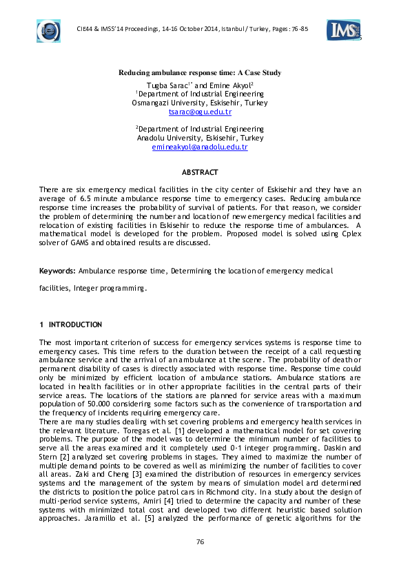 (PDF) Reducing ambulance response time: A Case Study