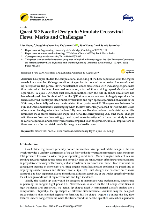 (PDF) Quasi 3D Nacelle Design to Simulate Crosswind Flows: Merits and ...