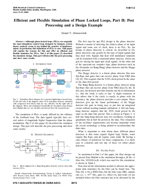 (PDF) Efficient and flexible simulation of phase locked loops, part i: Simulator design