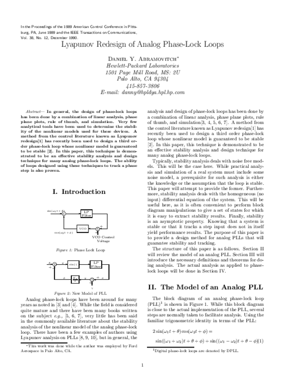 (PDF) Lyapunov redesign of analog phase-lock loops