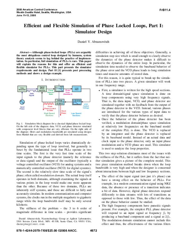 Pdf Efficient And Flexible Simulation Of Phase Locked Loops Part I