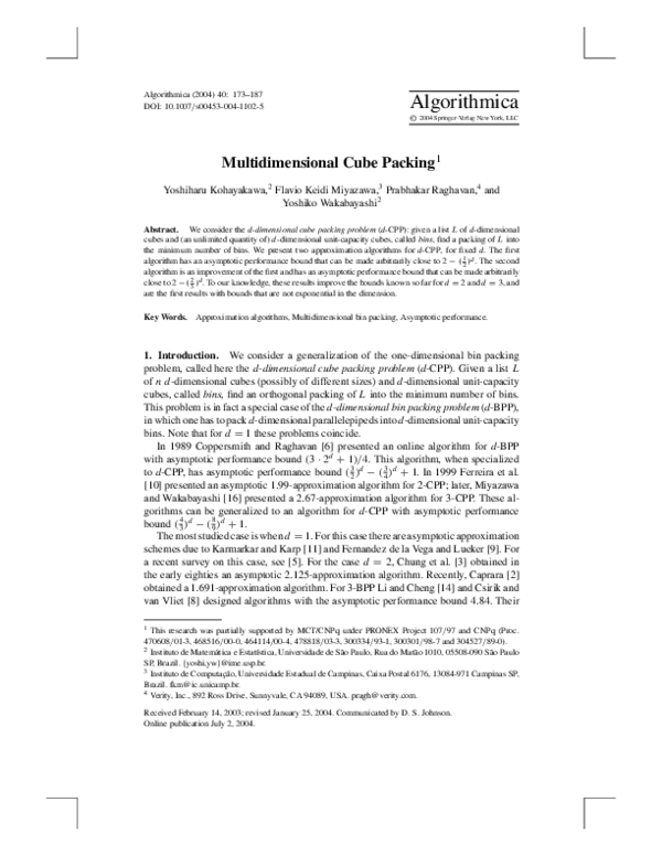 (PDF) Multidimensional Cube Packing