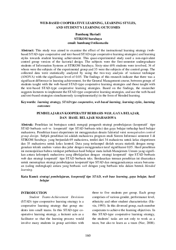 (PDF) Web-Based Cooperative Learning, Learning Styles, and Student’s ...